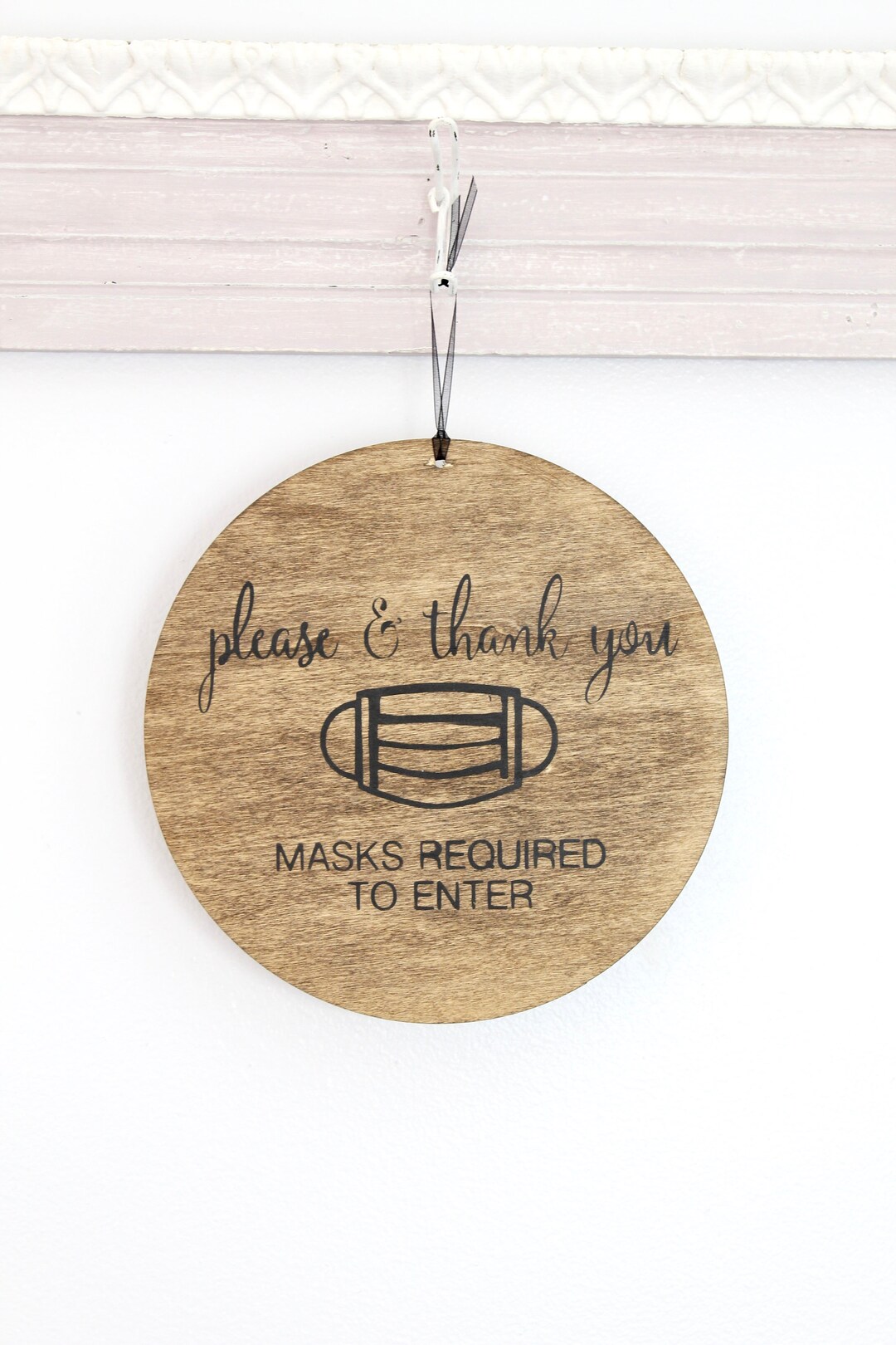 Masks Required Sign, Wear Mask Sign, Round Business Signage, Wood ...