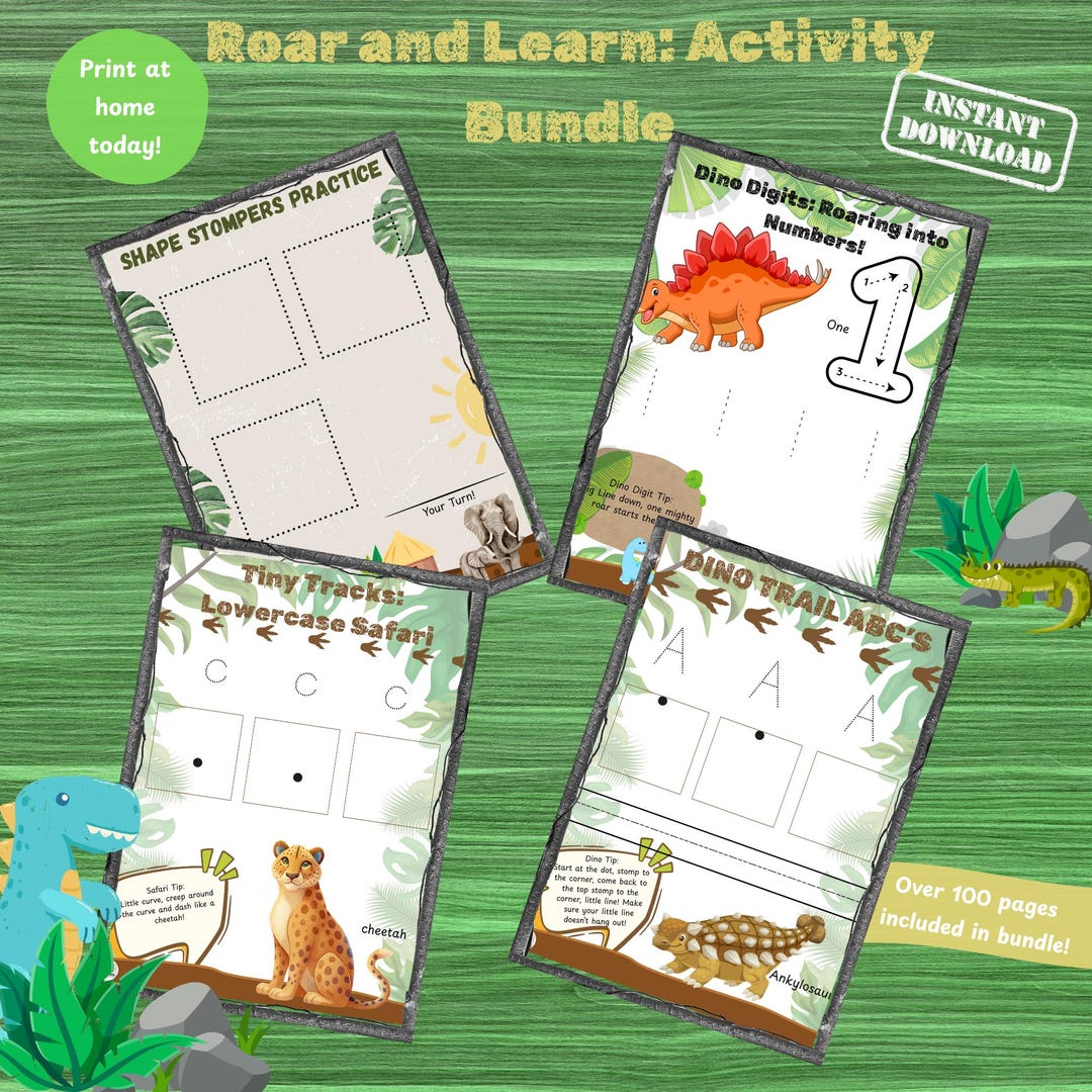 Dino Safari Learning Bundle: Abcs, Numbers, Shapes - 95+ Page PDF - Etsy