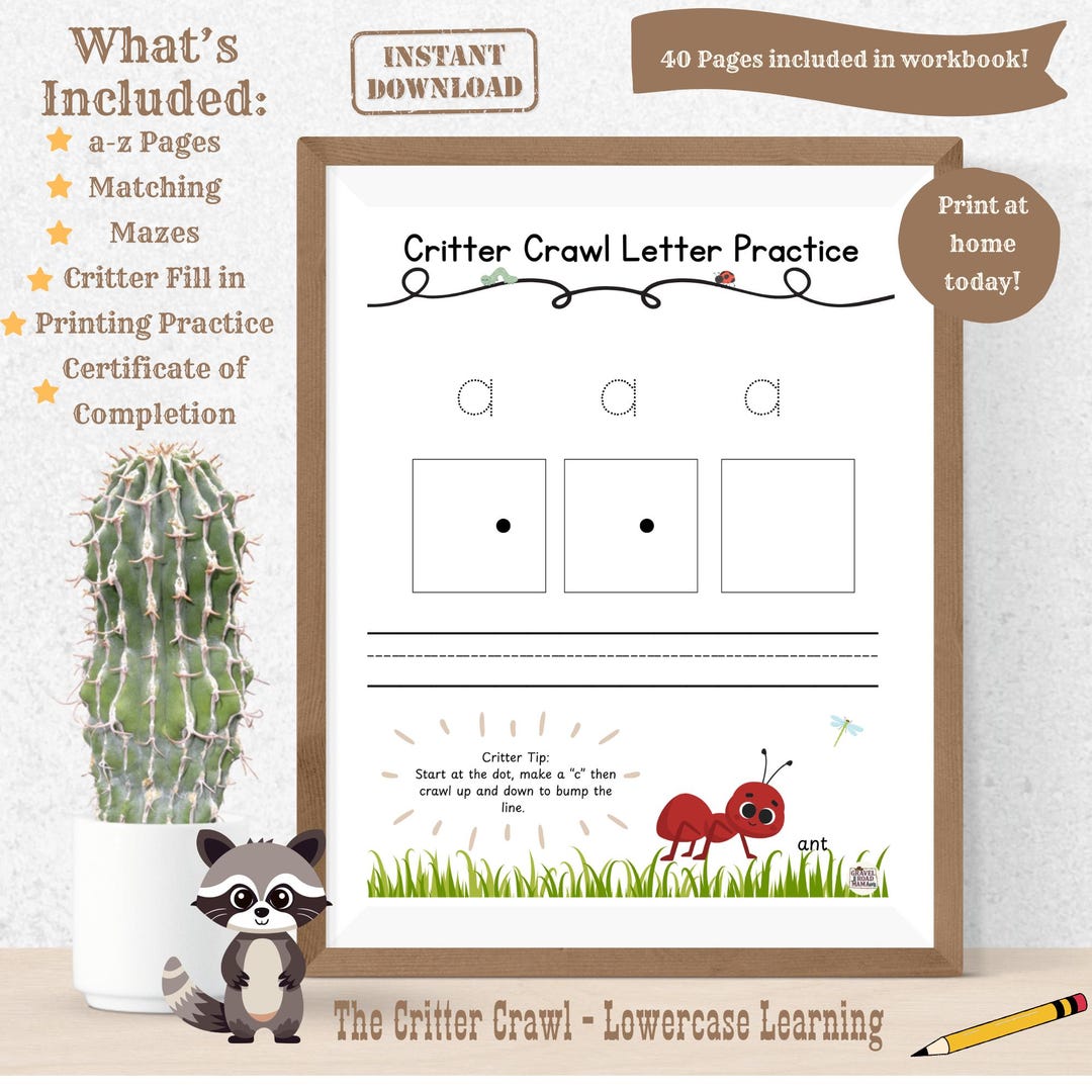 The Critter Crawl - Lowercase Letter Tracing Workbook-printable ...