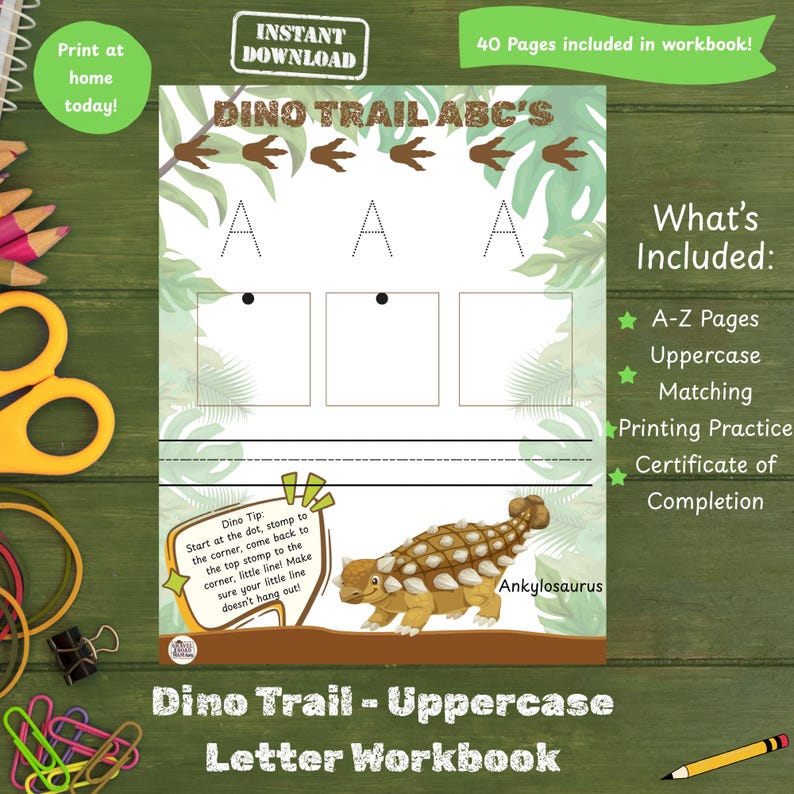 Dino Trail Abc's - Uppercase Letter Tracing Workbook - Dinosaur-themed ...