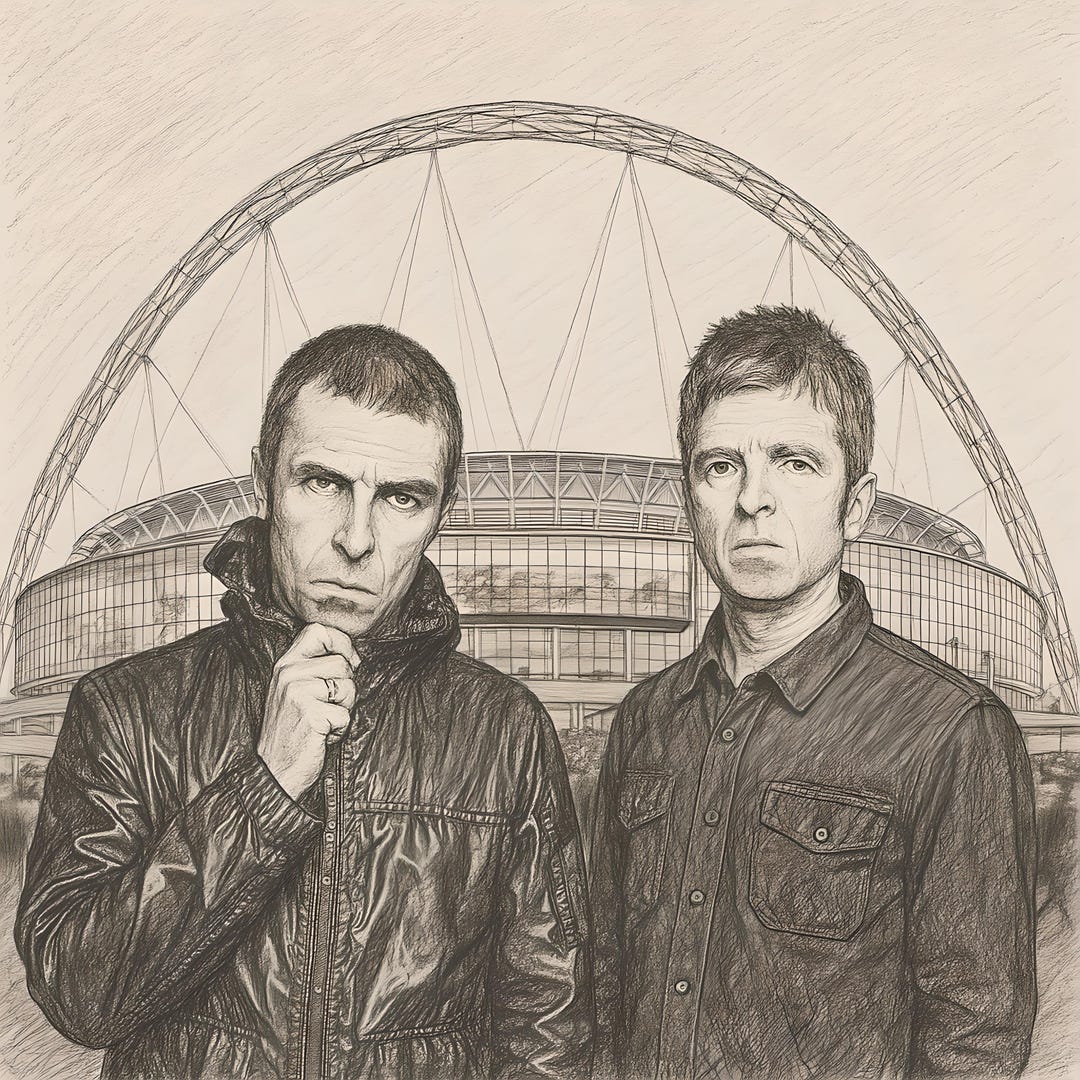 Oasis Wembley Stadium Pencil Sketch Print Liam & Noel Gallagher Art ...