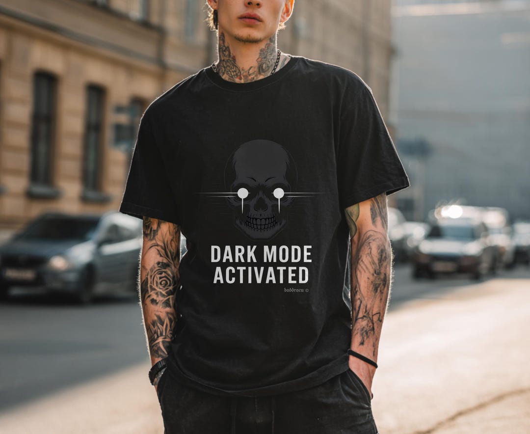Dark Mode Activated Skull T-shirt, Minimal Gothic Shirt, Dark Humor ...