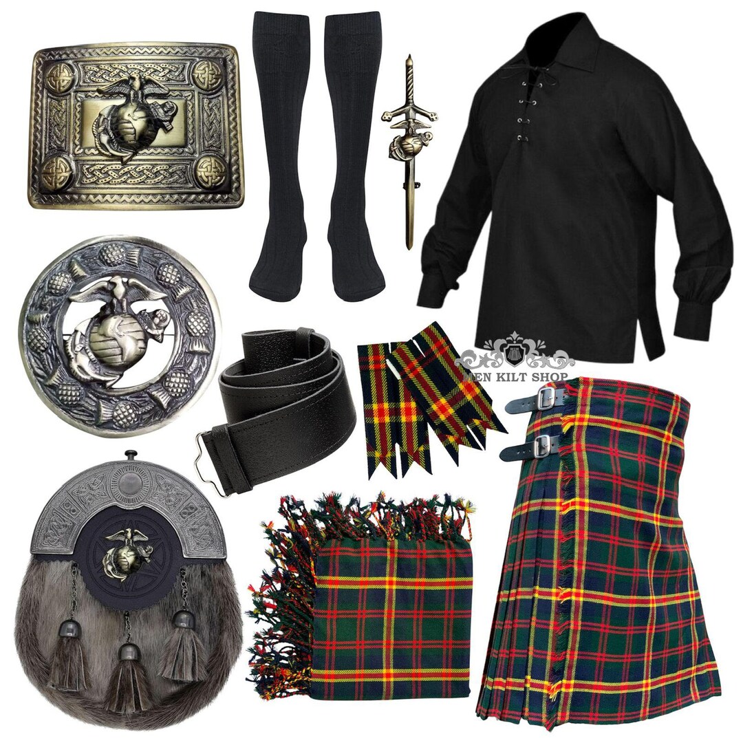 Men's Scottish 11 Pieces Us-marine Wedding Kilt Outfit Highland Wedding ...