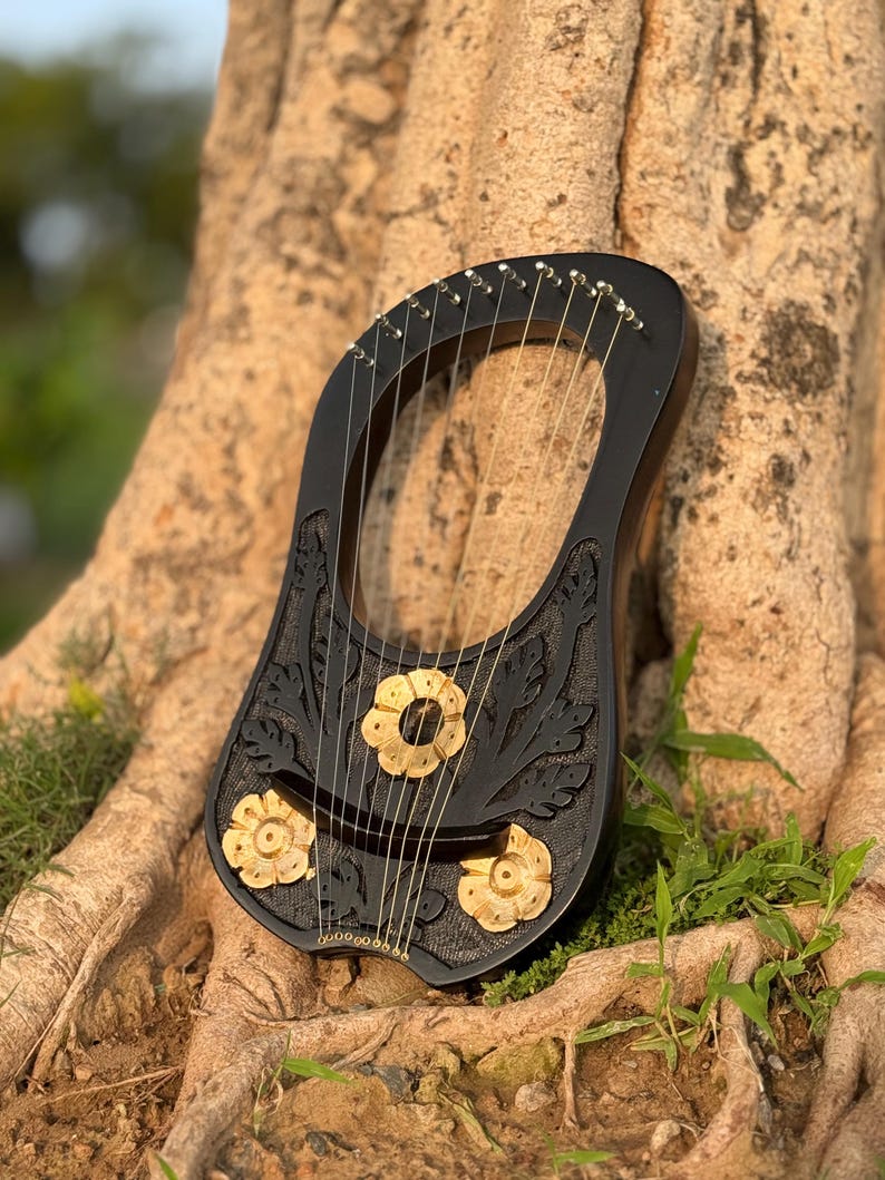 Black Lyre 3 Golden Flower Lyre Harp 10 Strings - Lyra Harp Free Bag ...