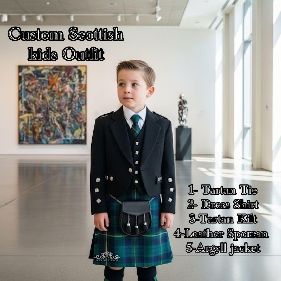 Argyll Jacket Kids Kilt Outfit Traditional Tartan Kilt, Dress Shirt ...