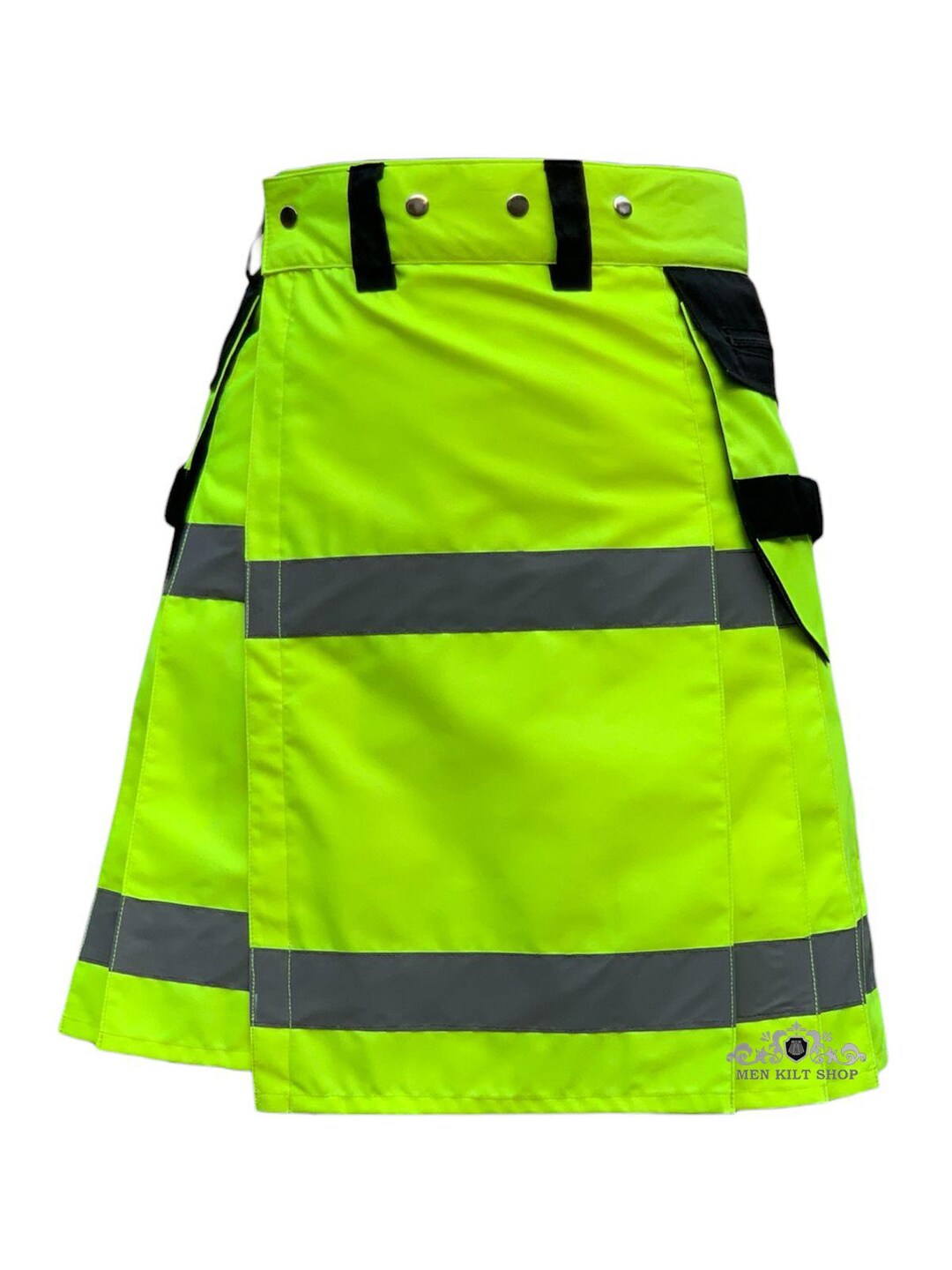 Men's Neon Green Firefighter Kilt Reflector Tape Utility Kilt Highland ...