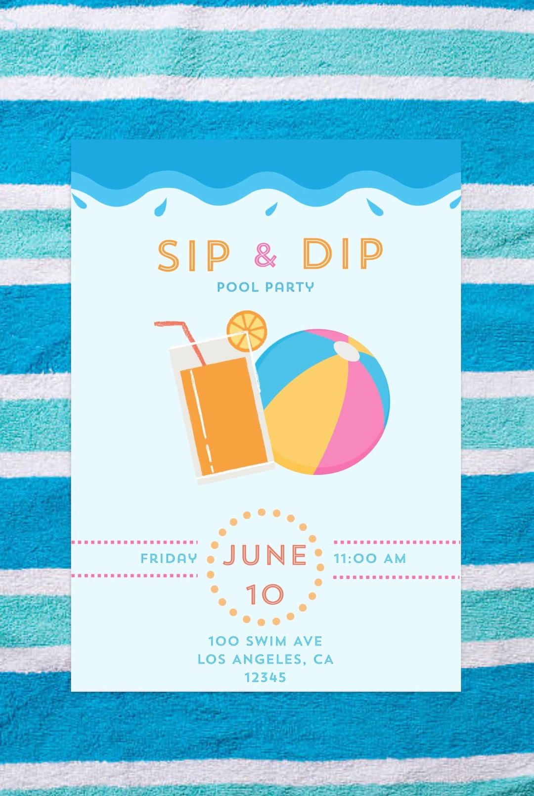 Editable Pool Party Invitation, Sip & Dip Pool Party - Etsy
