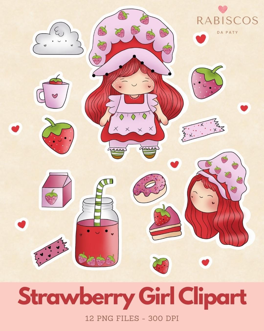 Strawberry Girl Clipart Set - Printable Strawberry PNG Files - Etsy