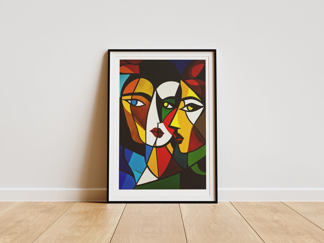Retro Cubist Art Print – Three Abstract Female Faces in Picasso Style ...