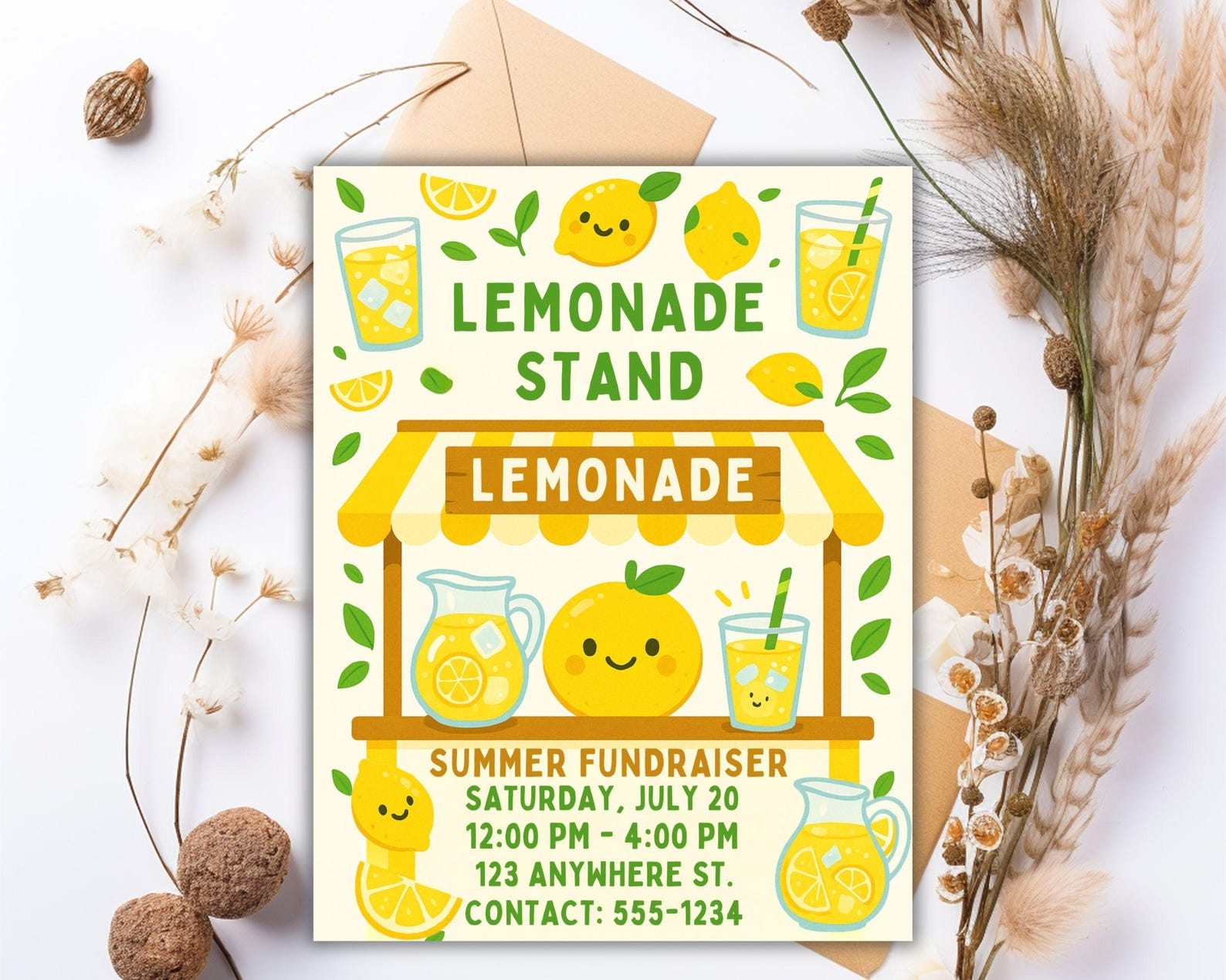 Lemonade Stand Flyer Template: Summer Fundraiser Poster (printable PDF ...