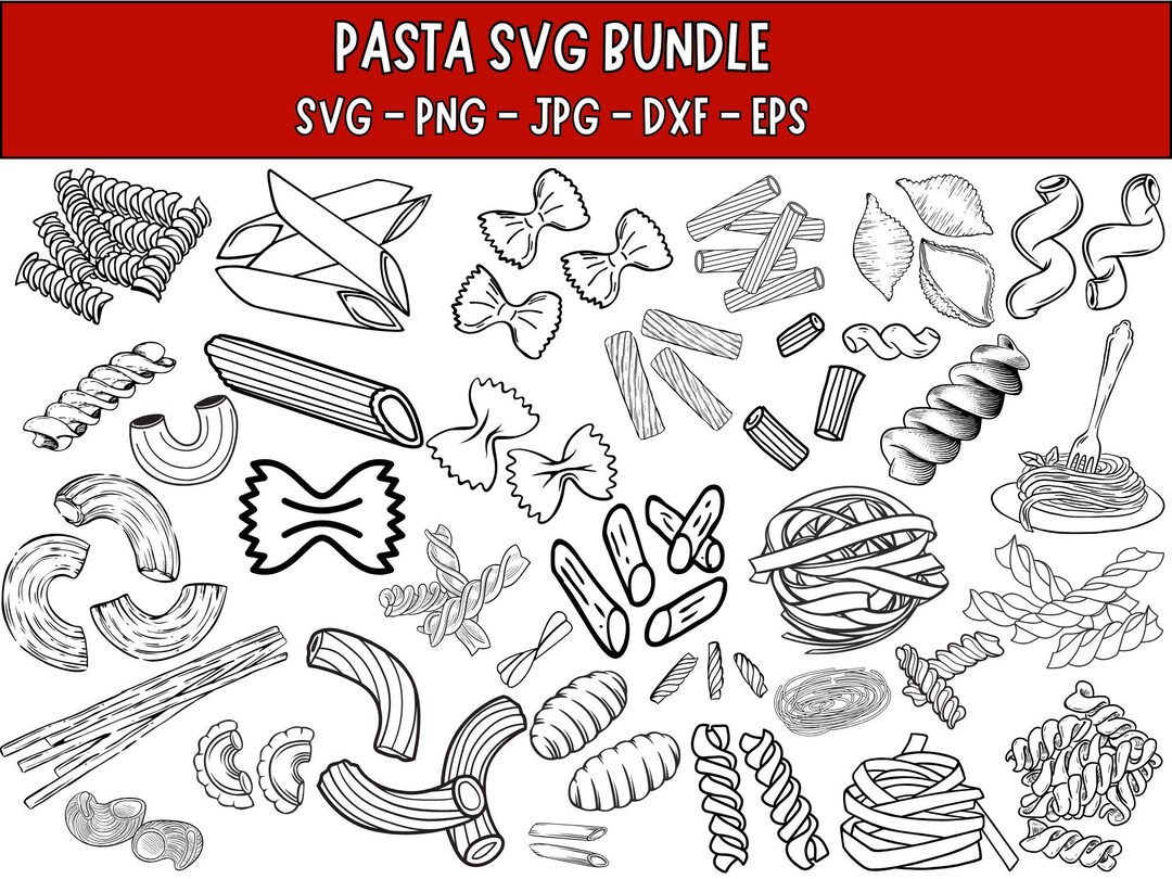 Italian Pasta Shapes Bundle, Spaghetti, Macaroni Digital Graphics (svg ...