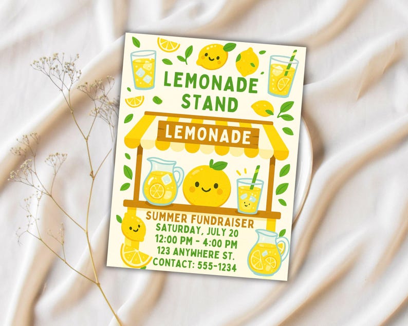 Lemonade Stand Flyer Template: Summer Fundraiser Poster (printable PDF ...