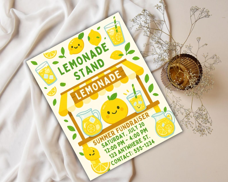 Lemonade Stand Flyer Template: Summer Fundraiser Poster (printable PDF ...
