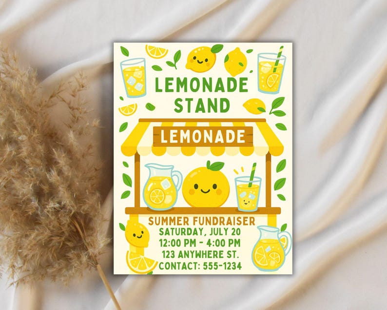 Lemonade Stand Flyer Template: Summer Fundraiser Poster (printable PDF ...
