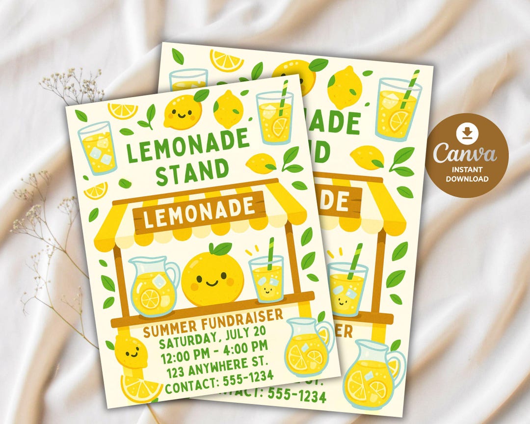 Lemonade Stand Flyer Template: Summer Fundraiser Poster (printable PDF ...