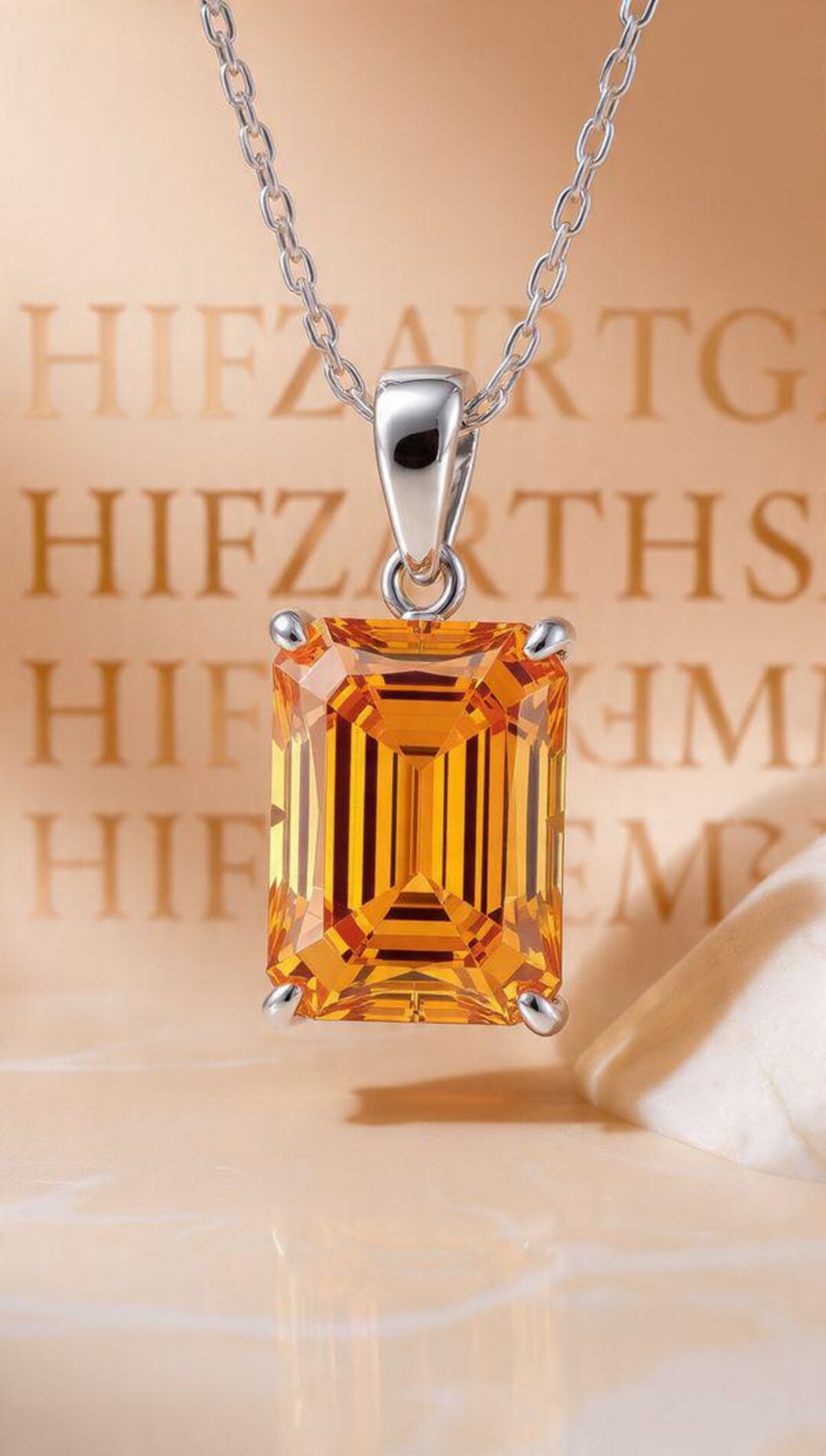 0.50 CT Orange Emerald Cut Certified Lab Grown Diamond Pendant | 925 ...
