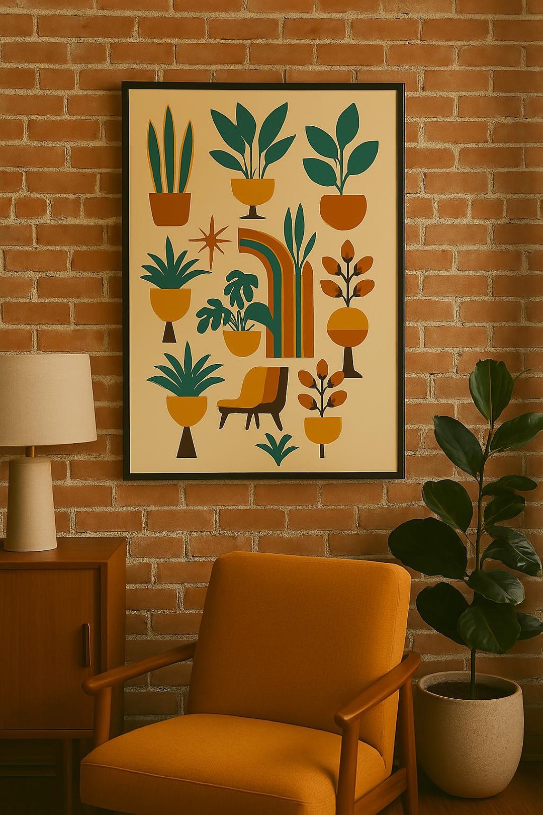 Mid-mod Botanica Poster - Retro Plant Chair Art Print Atomic Era Wall ...