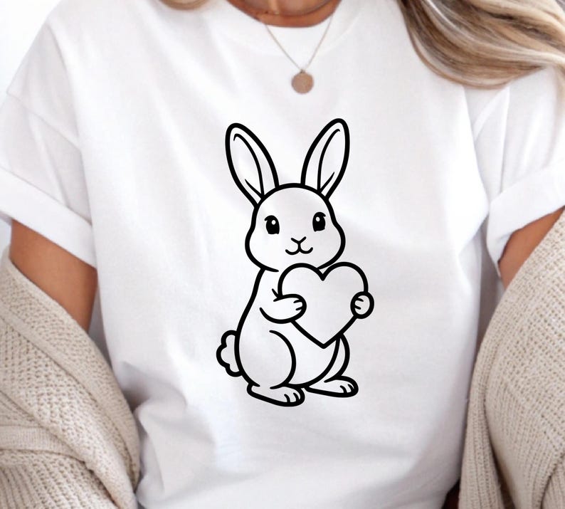 Cute Bunny SVG, Rabbit With Heart Outline, Valentines Day SVG ...