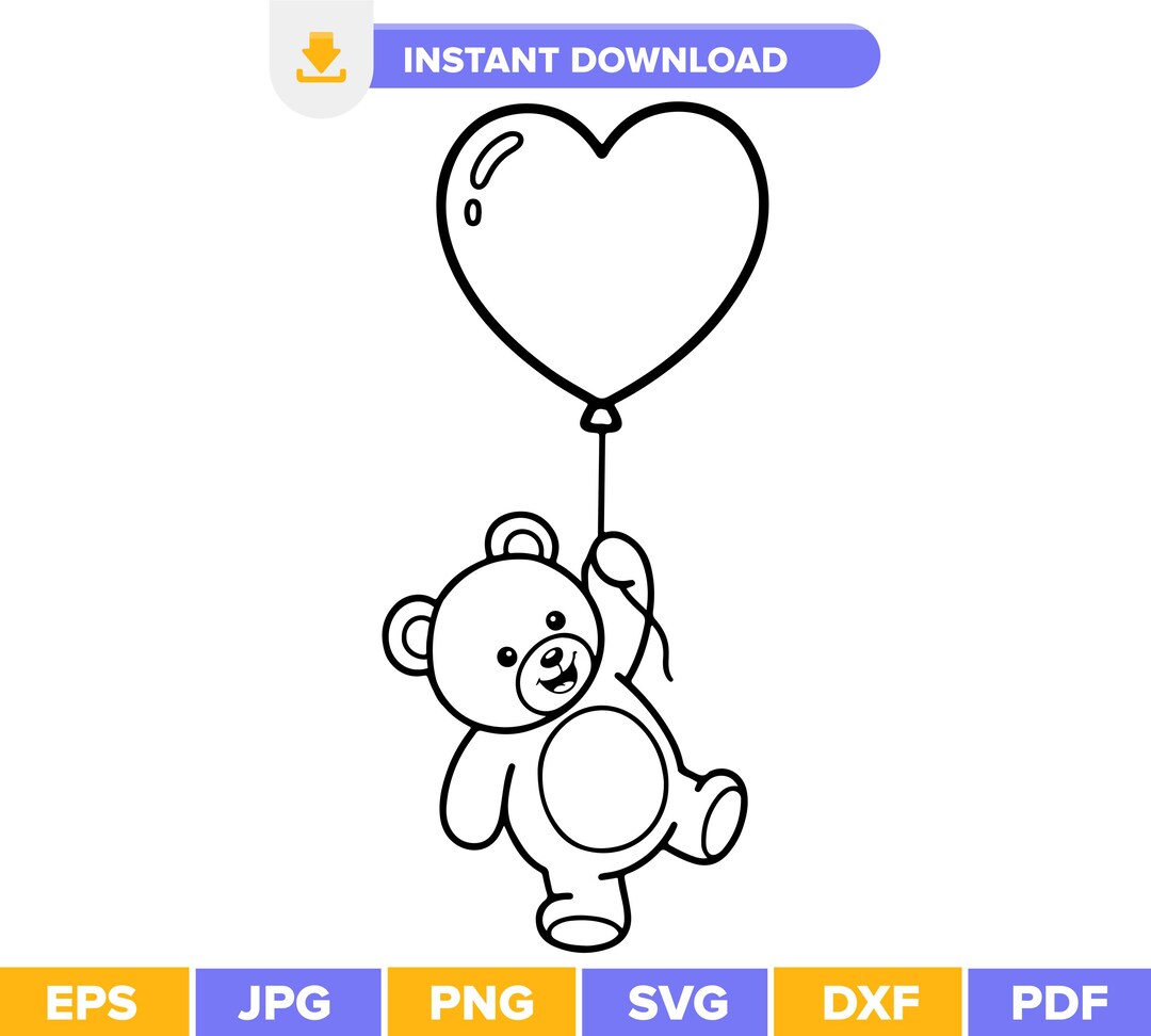 Cute Teddy Bear SVG, Bear With Heart Outline PNG, Clipart, Cricut Cut ...