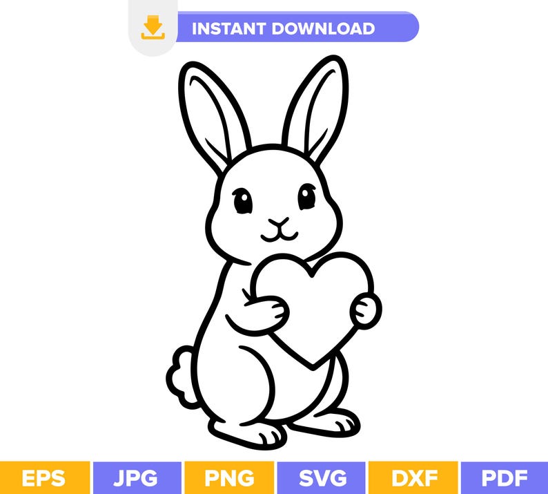 Cute Bunny SVG, Rabbit With Heart Outline, Valentines Day SVG ...