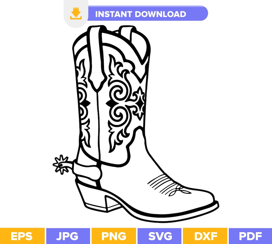 Cowboy Boots SVG PNG, Western Clipart, Clean Line Art Cut File for ...