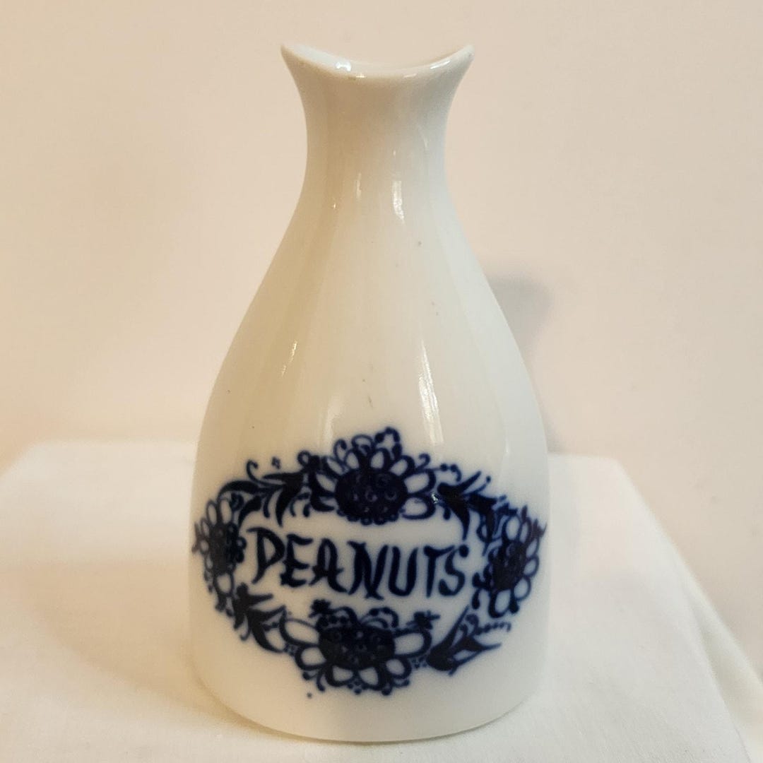 Vintage Porsgrund Norway Porcelain Peanut Jar Canister Blue White ...