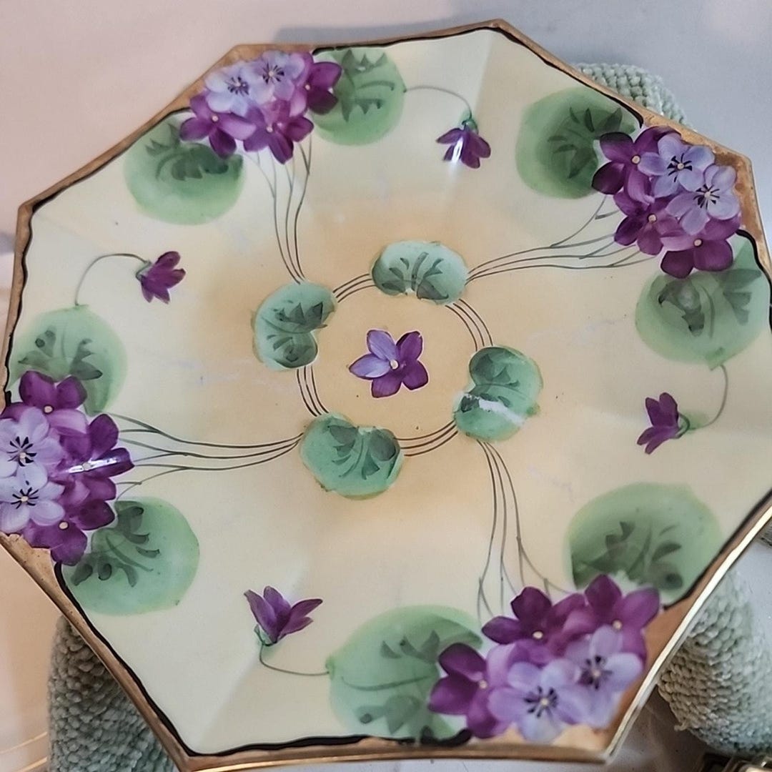 Antique Nippon Hand Painted Violets Berry Bowl Set Octagon 7 Piece ...