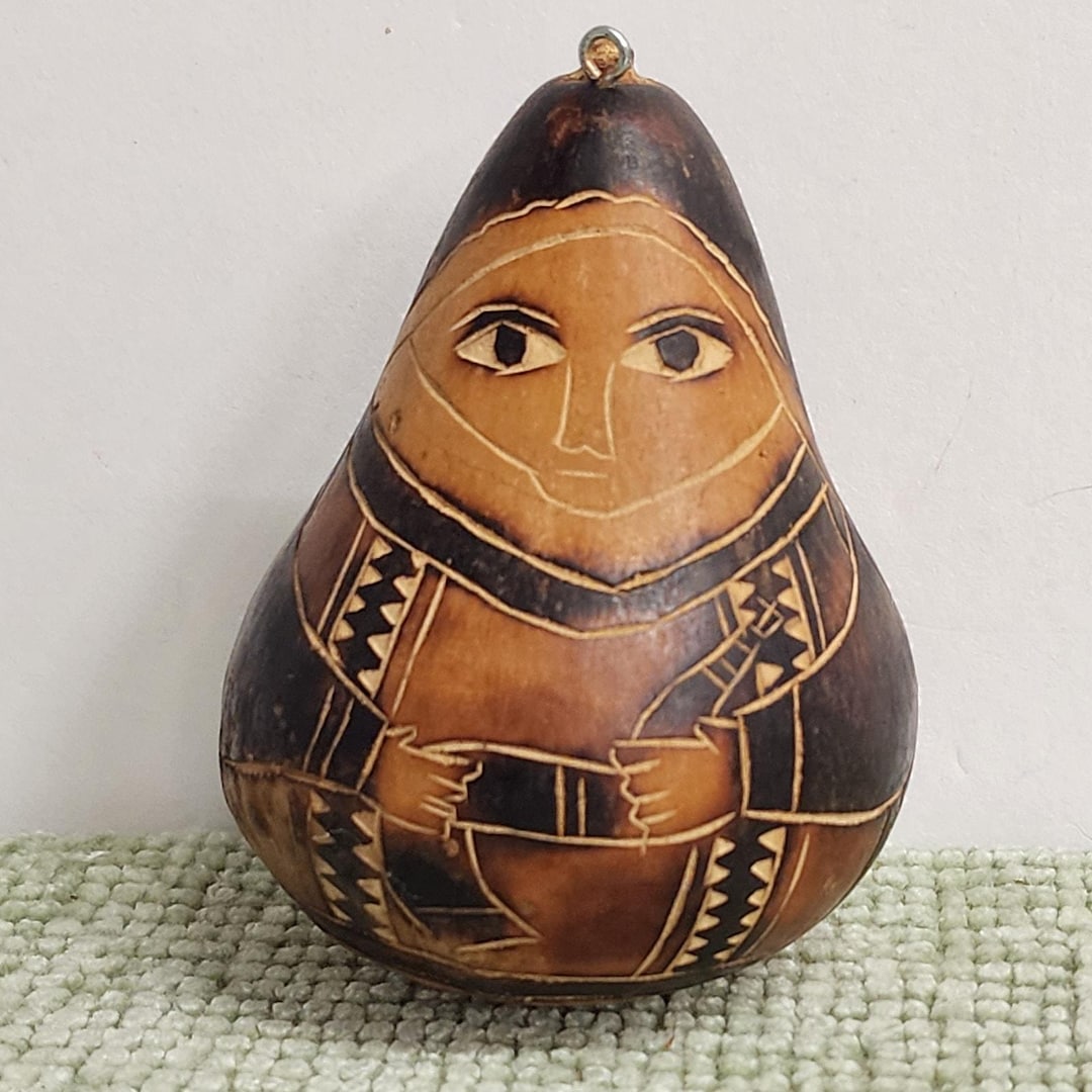 Llama Line Hand Carved Gourd Ornament Peru Mate Burilado Folk Art 4" - Etsy