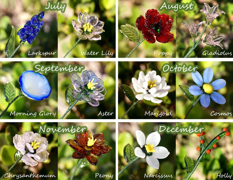Glass Birth Month Flowers, Handmade Birth Flower Gift Bouquet ...