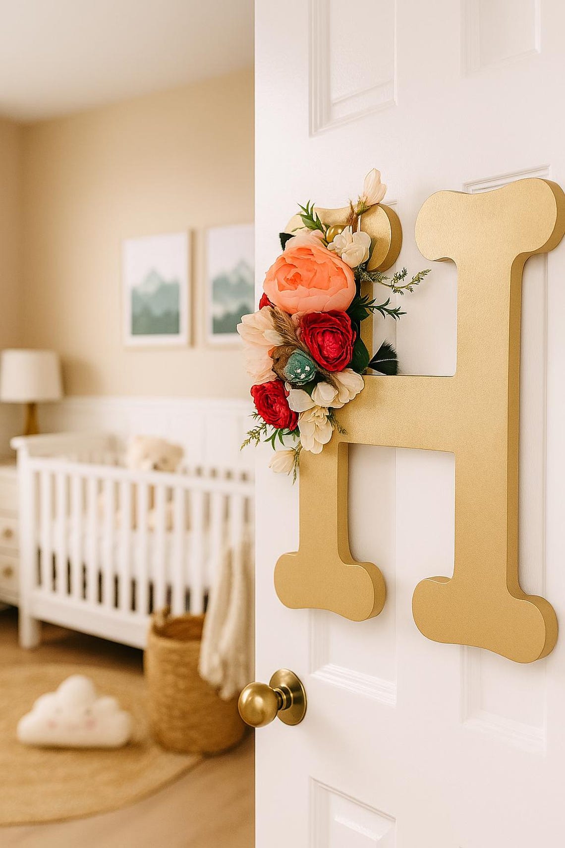 Floral Wooden Letter "h"– Flower Monogram, Door Decor, Nursery Decor ...