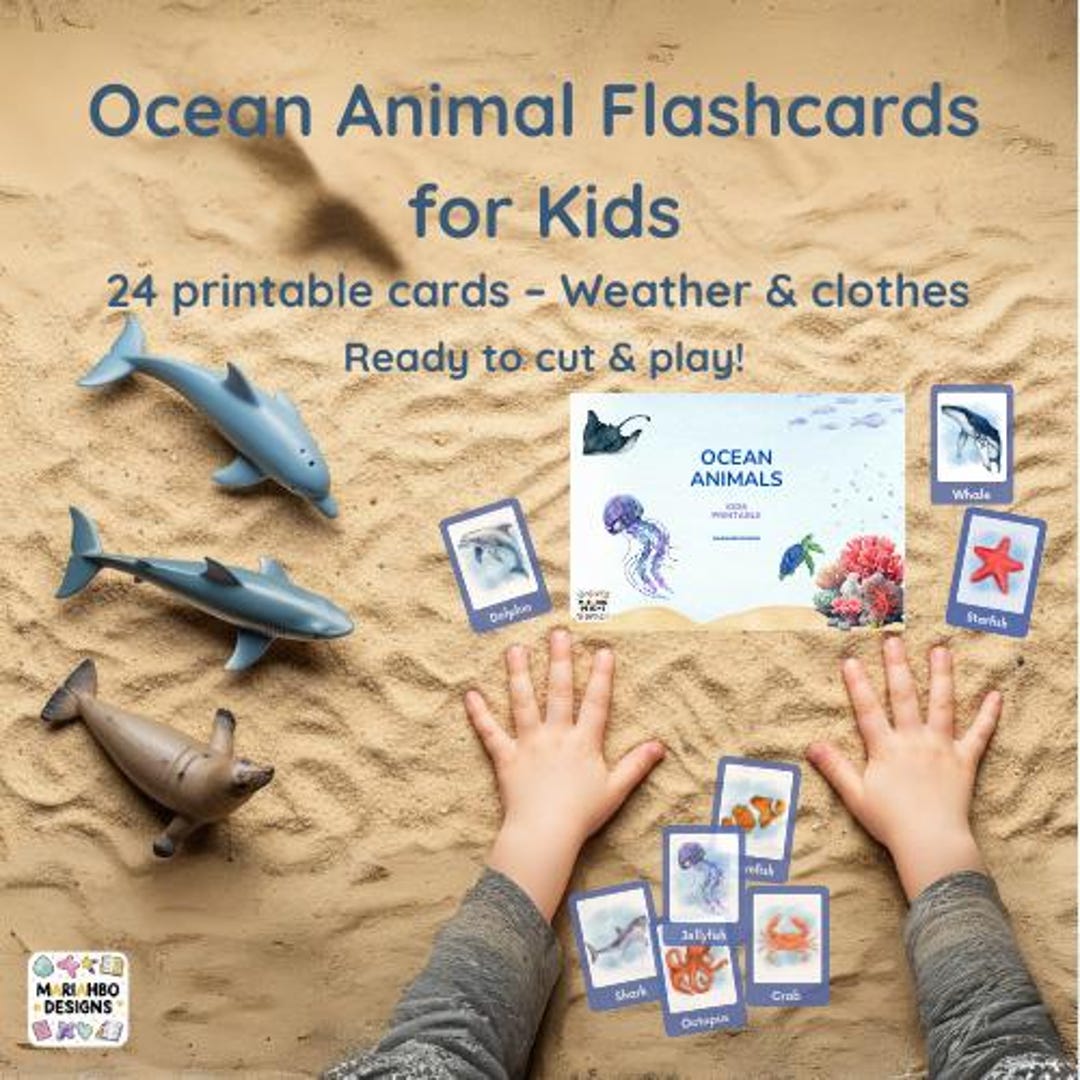 Printable Ocean Animals Flashcards | Watercolor Sea Creatures Learning ...