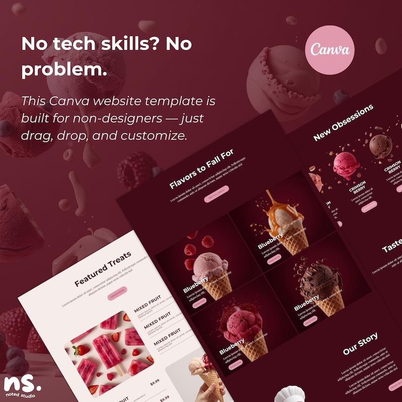 Ice Cream Shop Website Template Canva: Editable Gelato Landing Page - Etsy