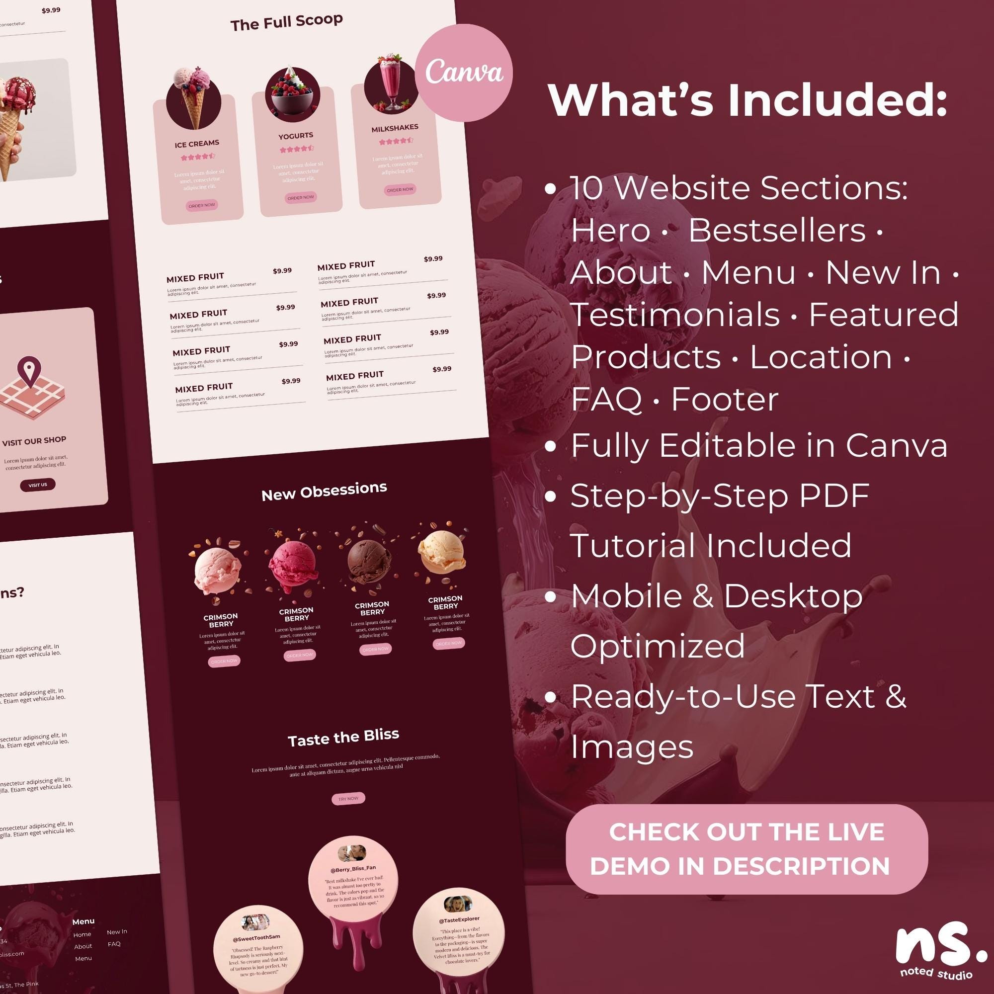 Ice Cream Shop Website Template Canva: Editable Gelato Landing Page - Etsy