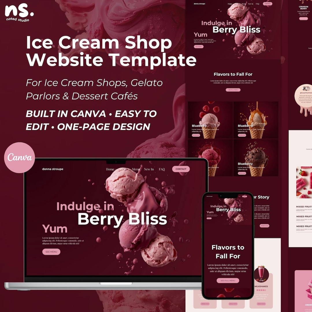 Ice Cream Shop Website Template: Editable Canva Landing Page (digital ...