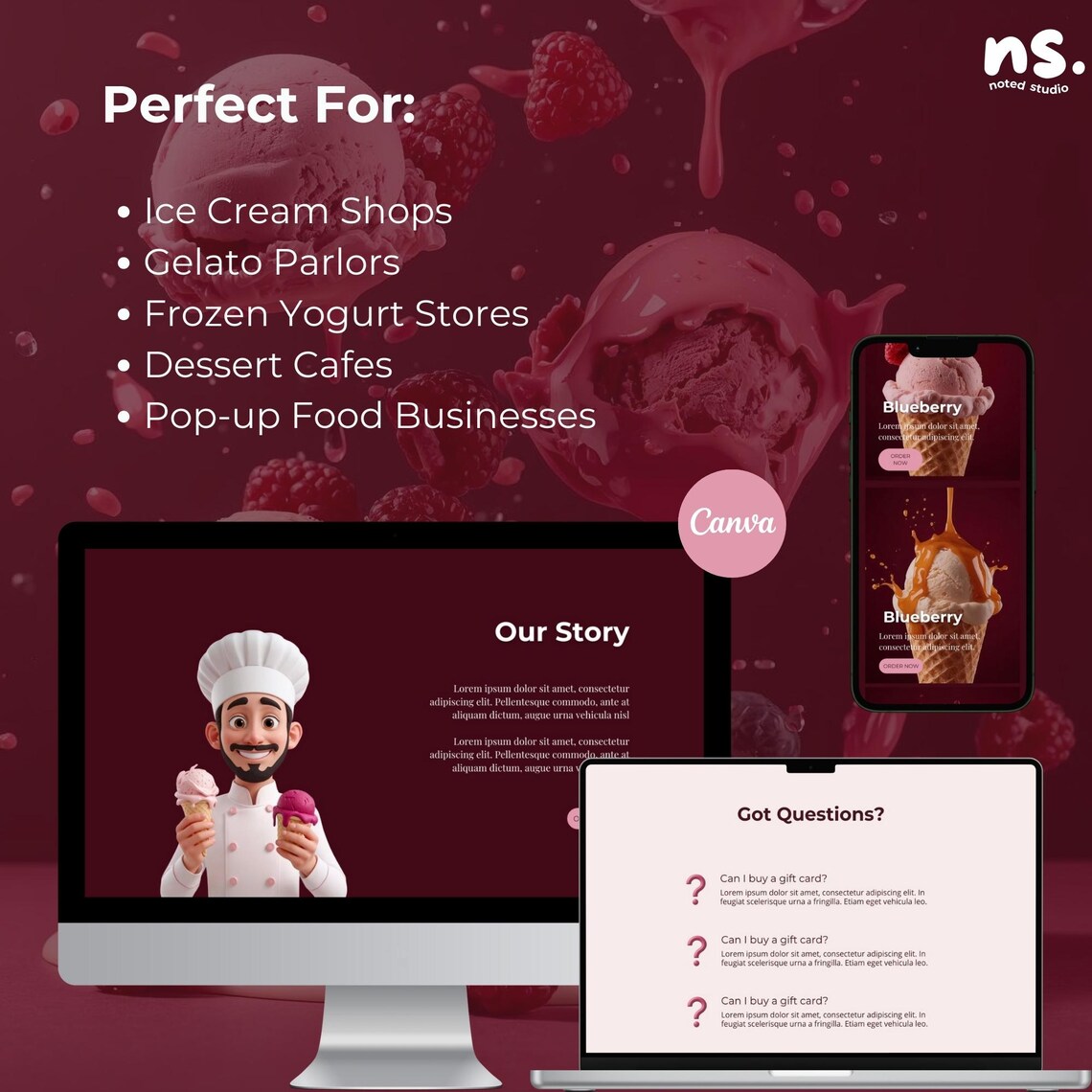 Ice Cream Shop Website Template Canva: Editable Gelato Landing Page - Etsy