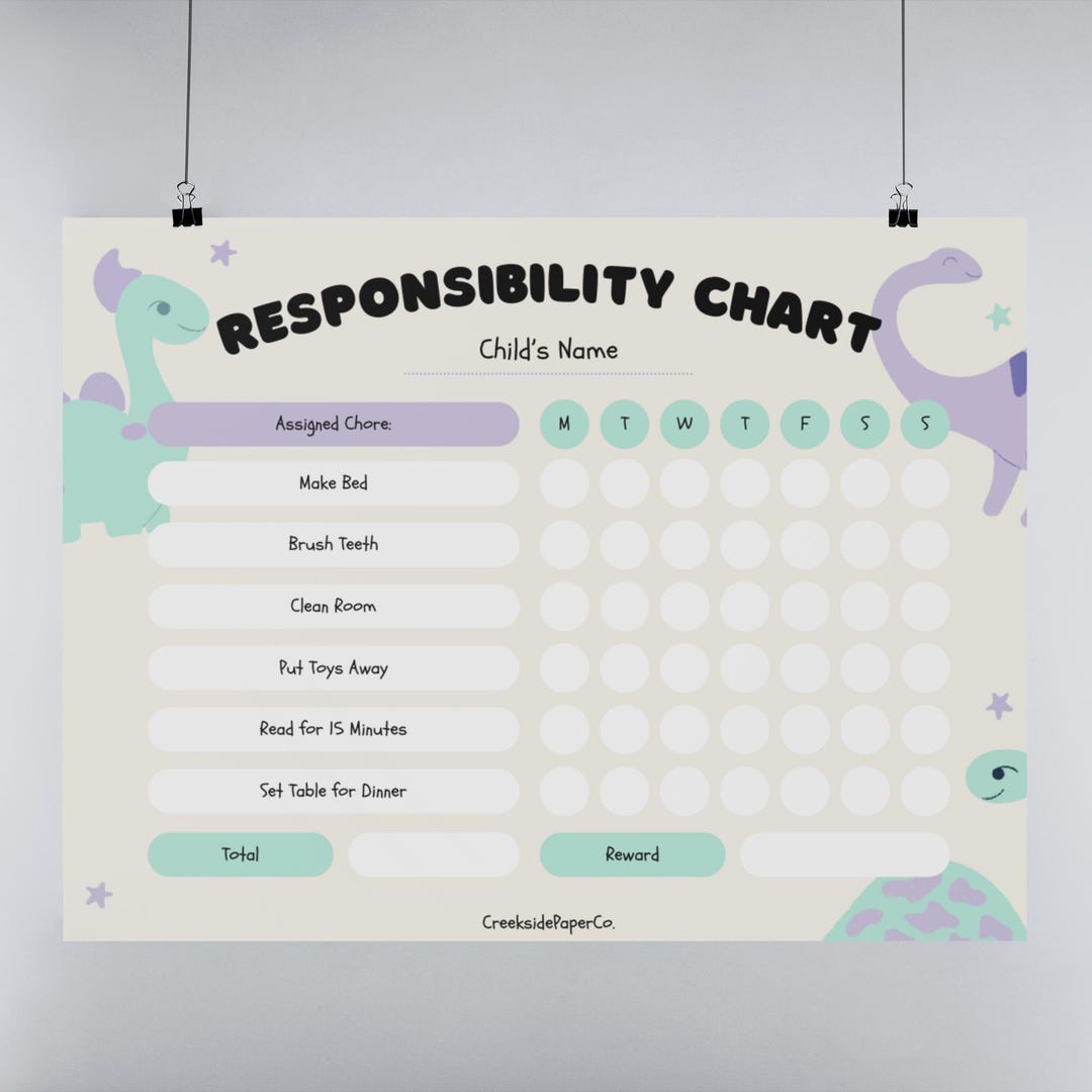 Dinosaur-themed Chore Chart for Children, Dinosaur Chore Chart, Make ...