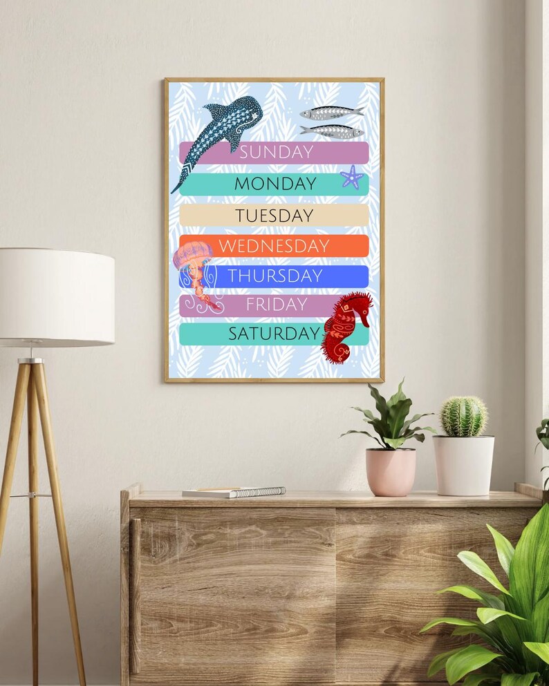 Ocean Days of the Week Printable Poster: Sea Creature Classroom Art ...