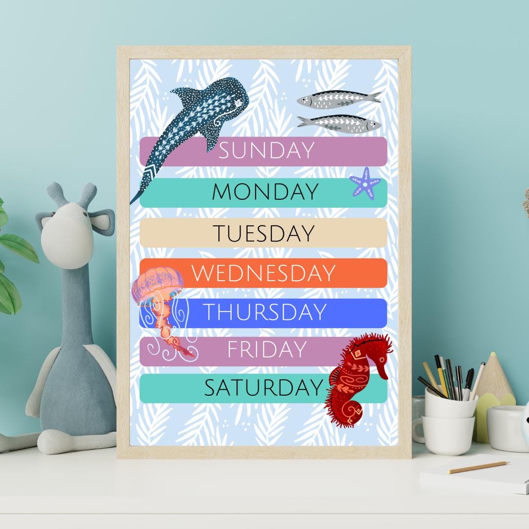 Ocean Days of the Week Printable Poster: Sea Creature Classroom Art ...