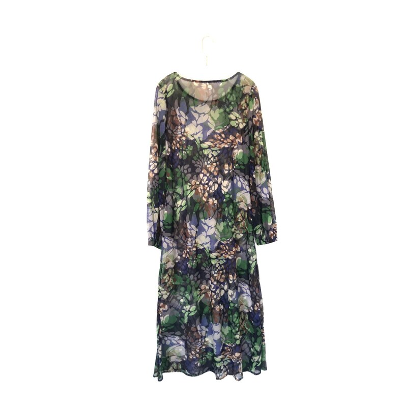 60s Floral Long Dress With Floral Print, Tulle, Retro, Vintage, Boho ...