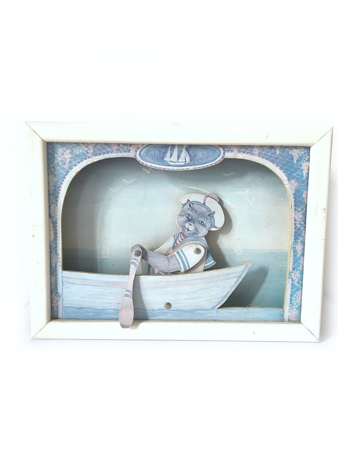 Music Box Sailor Cat Rowing a Boat, Tabletop Decor, Vintage Home Deco ...