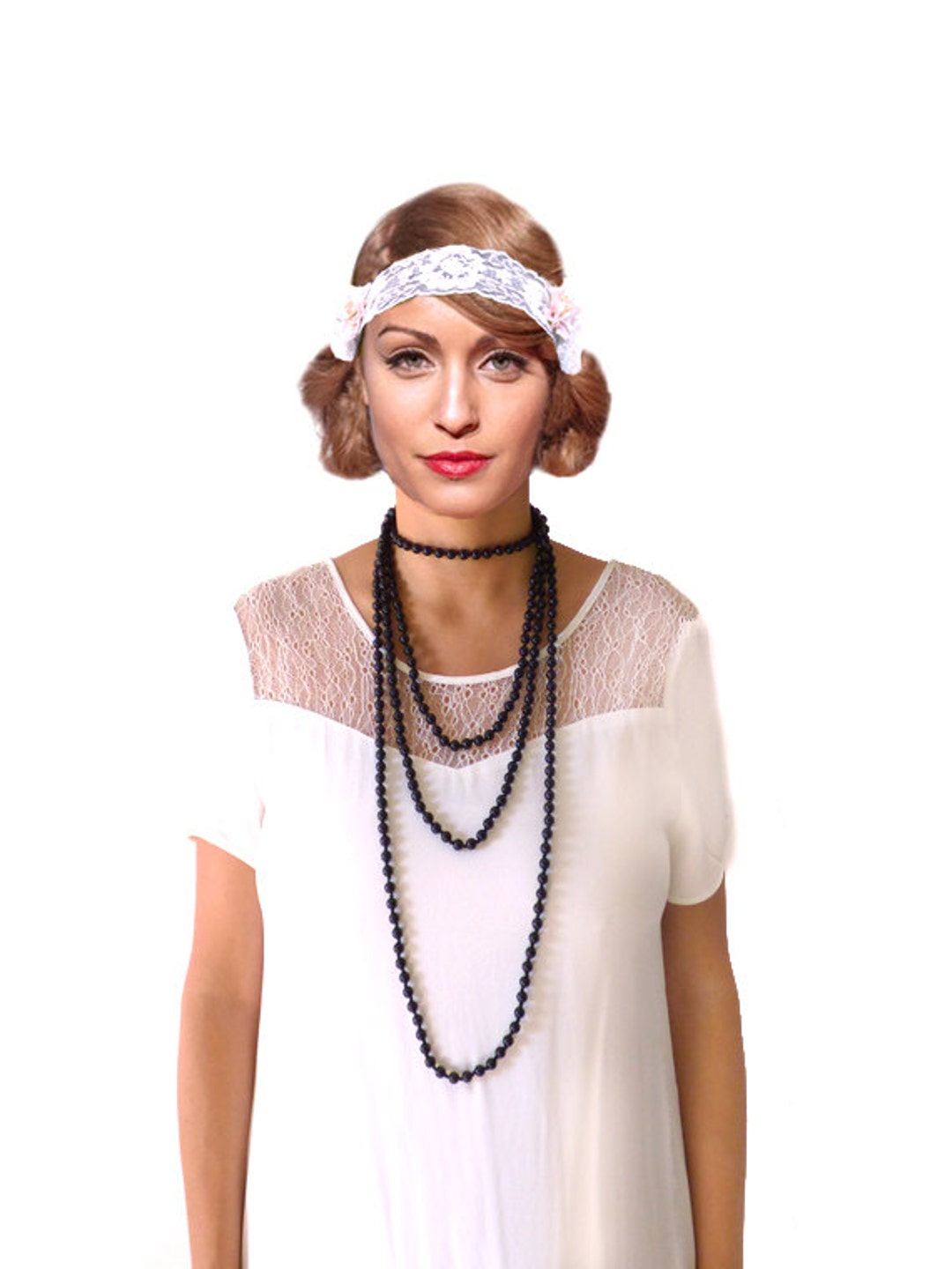 Retro Black Pearl Necklace, 1920, Flapper Accessories, Evening Long ...