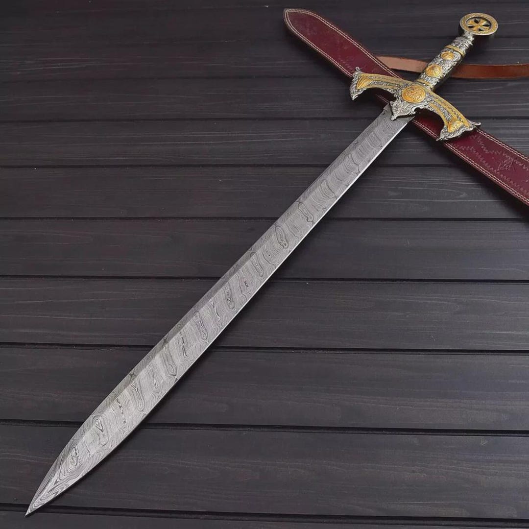 Templar Knights Sword Damascus Steel Crusader Sword Custom Hand Forged ...