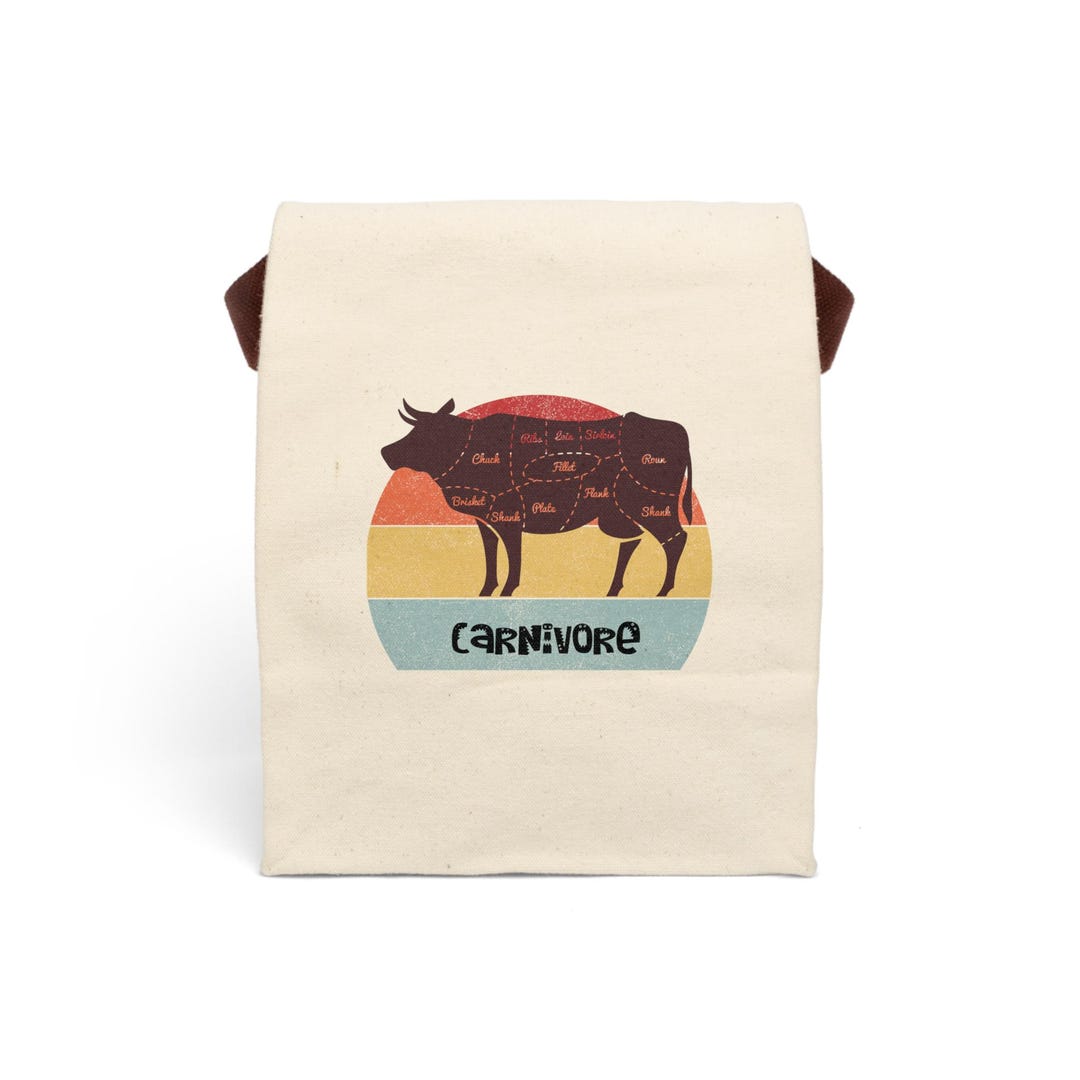 Canvas Lunch Bag - Carnivore Butcher Cow Design | Reusable Tote for ...
