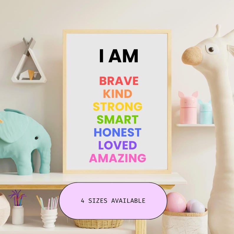 Affirmations for Kids Poster, Daily Affirmations Wall Art, I Am Words ...