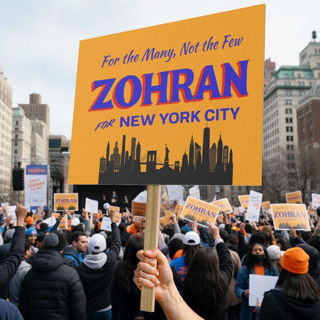 Zohran for New York City Protest Sign for the Many Not the Few Poster ...