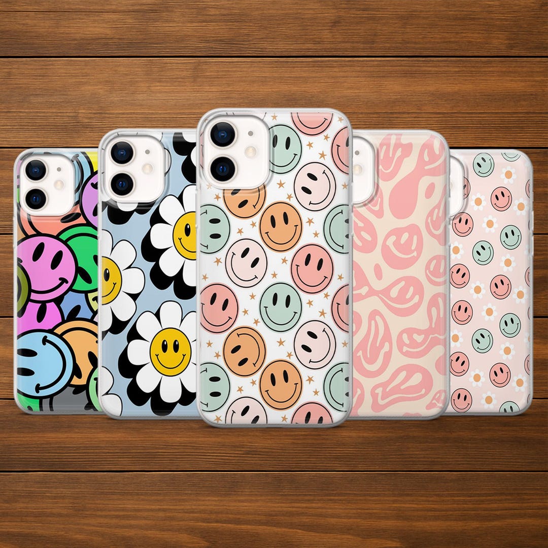 Smiley Face Phone Case Groovy Emoji Cover for iPhone 17pro, 16, 15, 14 ...