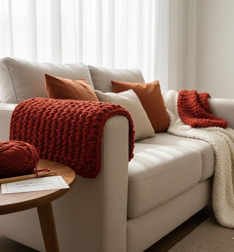 Red Textured Crochet Armrest Covers – Stretchy & Stylish Home Decor - Etsy