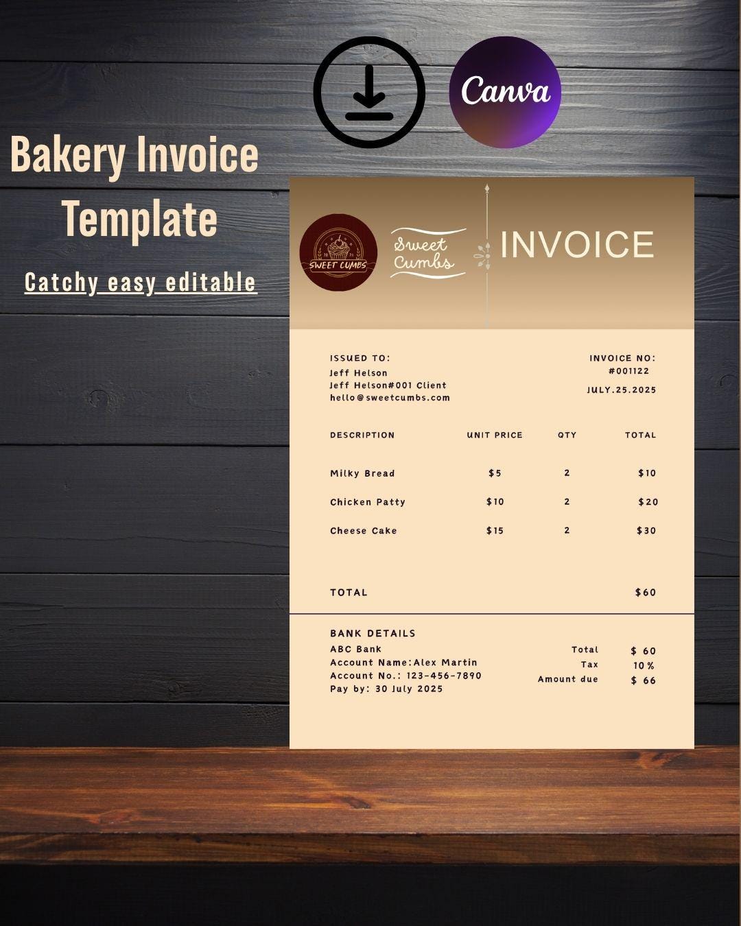 Editable Bakery Invoice Template: Canva Receipt for Small Business ...