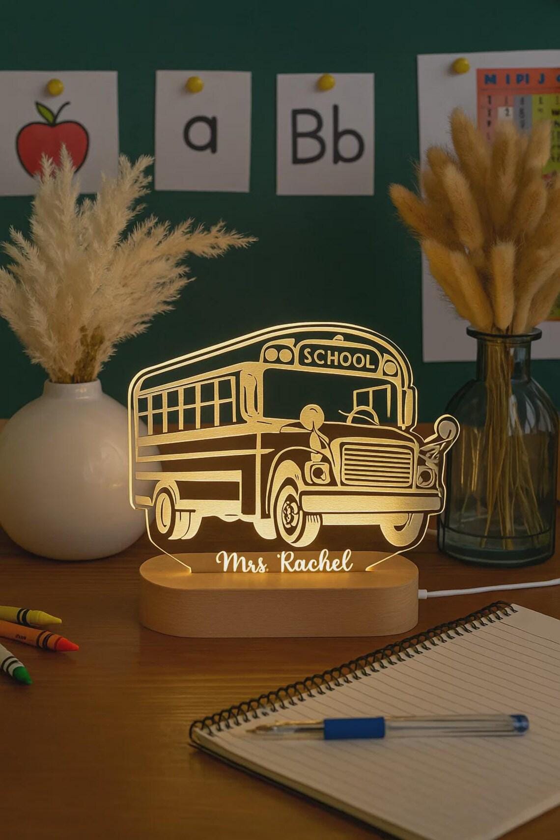 Personalized Teacher Lamp – Custom School Bus Night Light With Name ...