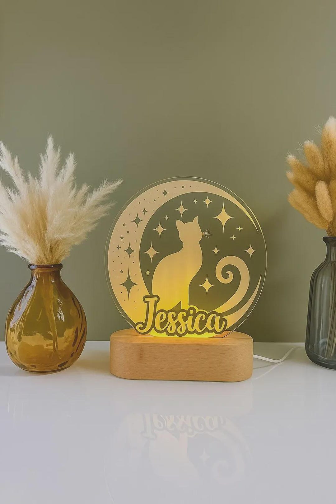 Personalized Cat Moon Night Light - Celestial Cat Gift - Etsy